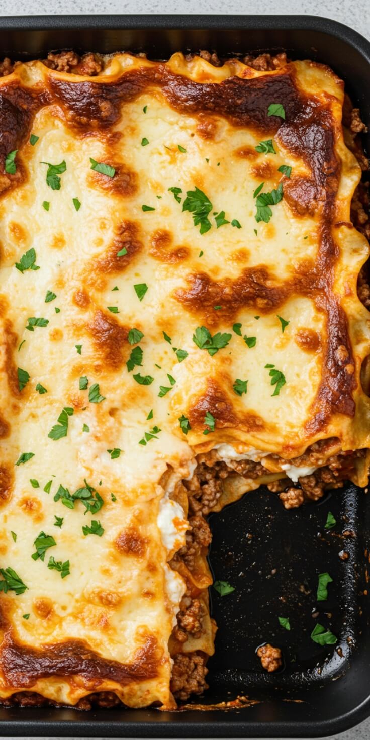 Homemade Lasagna with Cottage Cheese and Mozzarella